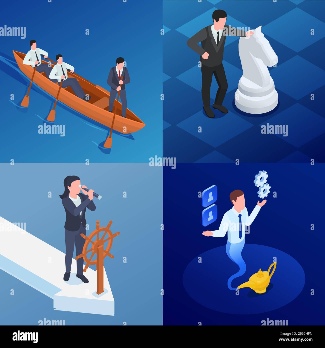 Leadership infographic design concept with isometric views of business ...