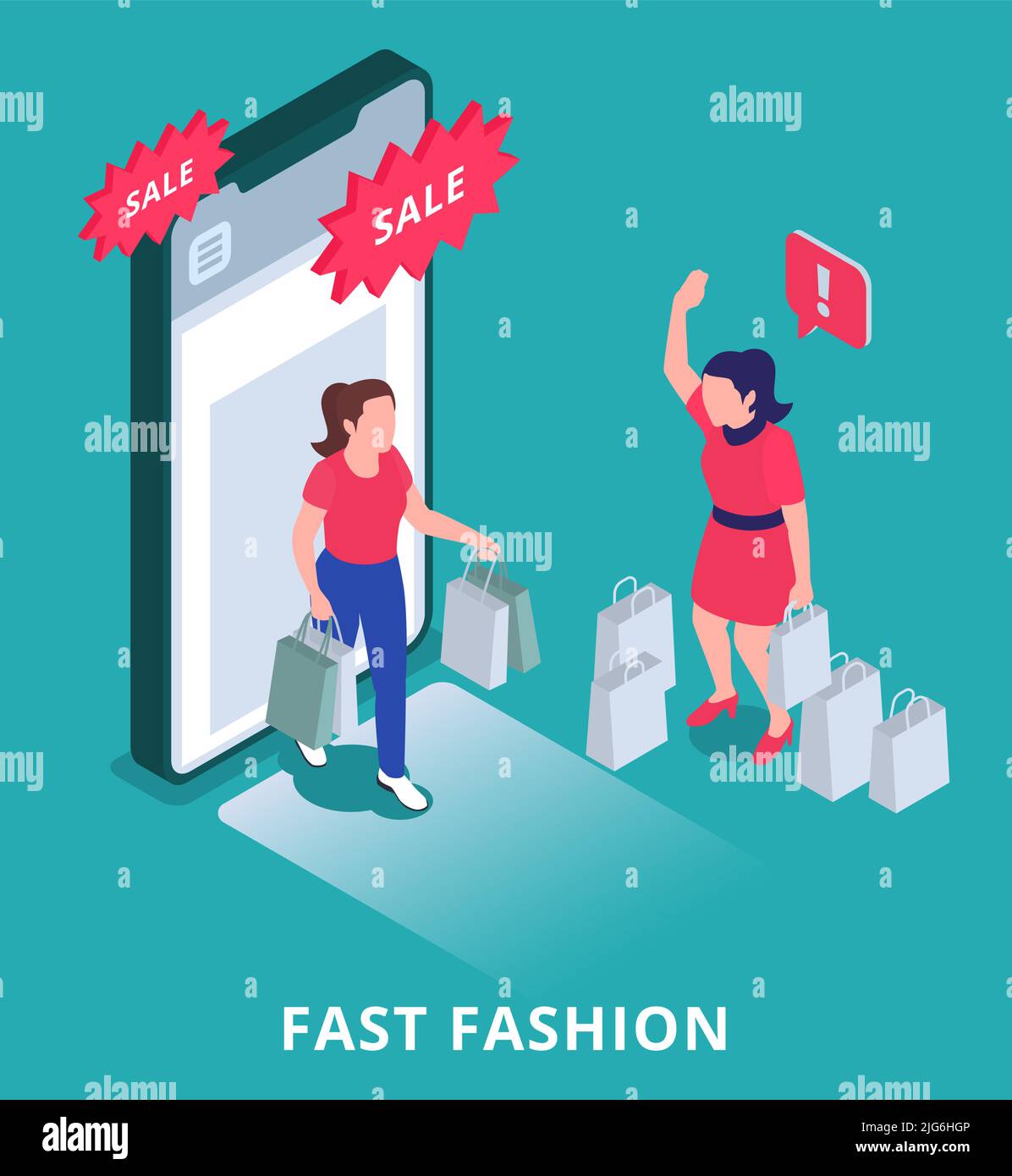 Fast fashion problems isometric infographic composition with girls ...