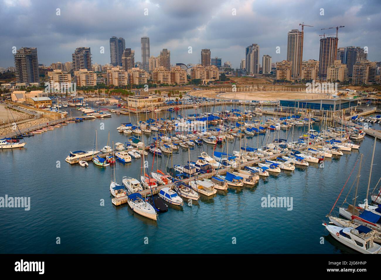 Aerial view of the Blue Marina Yacht club and Marina in Ashdod, Israel ...