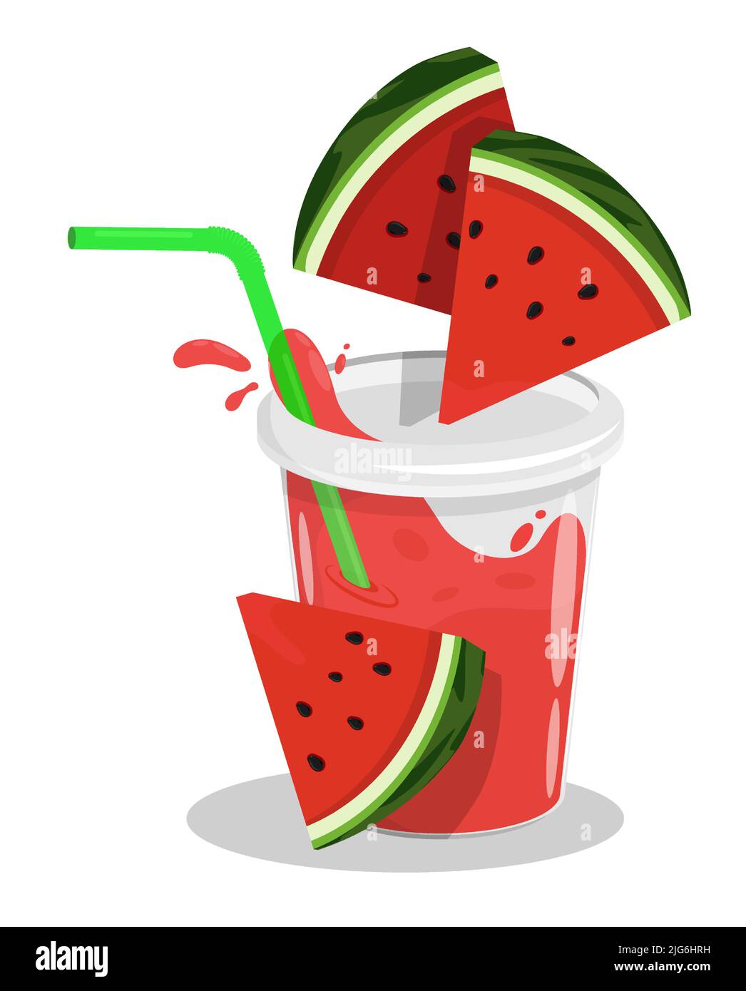 Watermelon berry drink splashing in glass with straw. Refreshing fruit ...