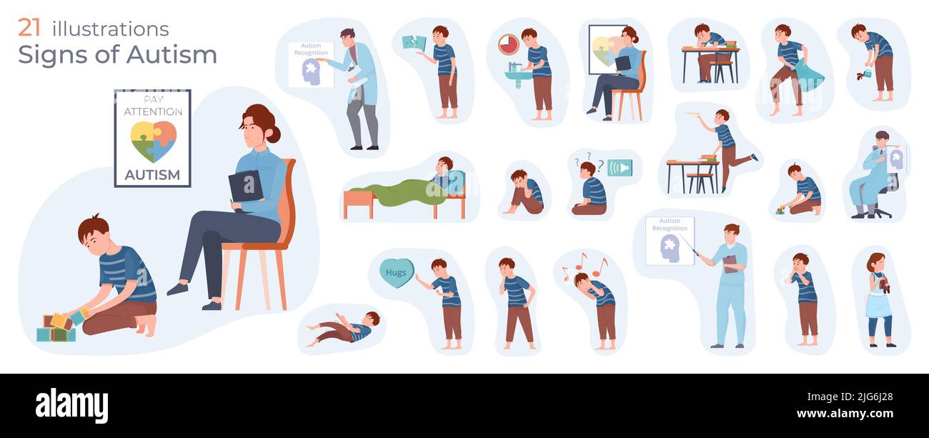 Autism composition with flat isolated icons of doctors and children ...