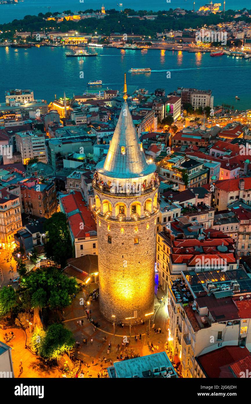 Galata tower at night in Istanbul, Turkey Stock Photo - Alamy