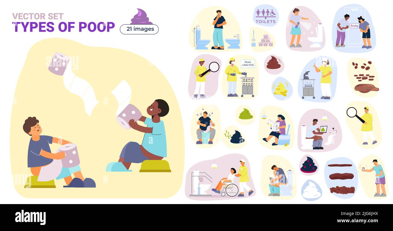 Poop set of flat isolated compositions with characters of defecating ...