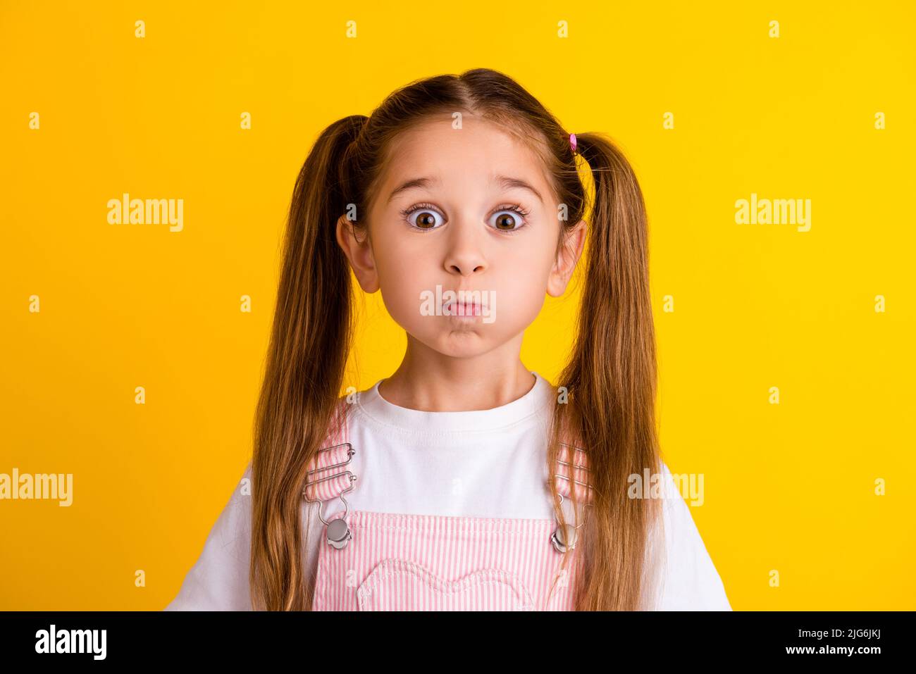 Photo of cute funky preschool lady pink clothes big eyes bloated cheeks ...