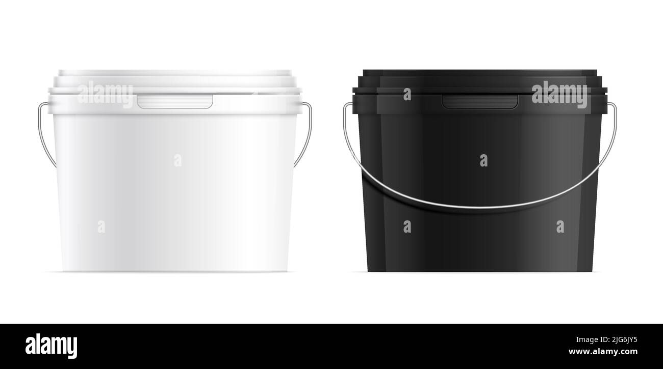 Realistic black and white plastic bucket containers set isolated vector ...