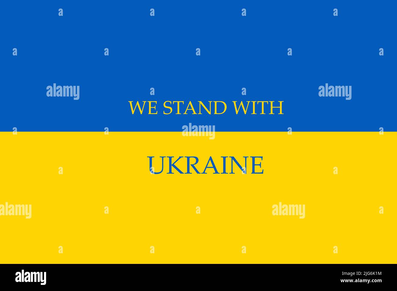 Ukrainian blue-yellow flag with text "We stand with Ukraine" concept ...