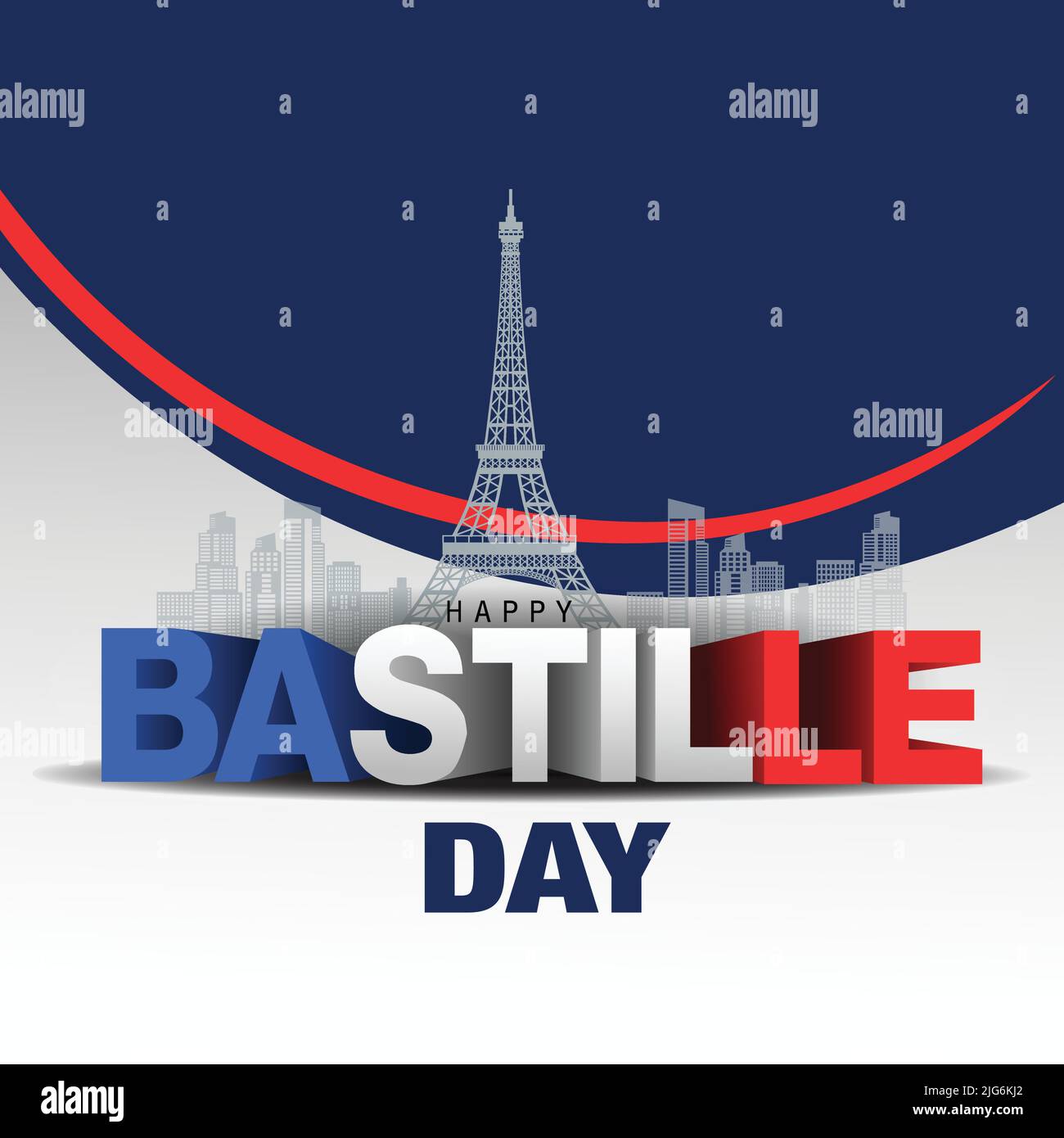 happy Bastille day. vector illustration of French flag and 3d letter ...
