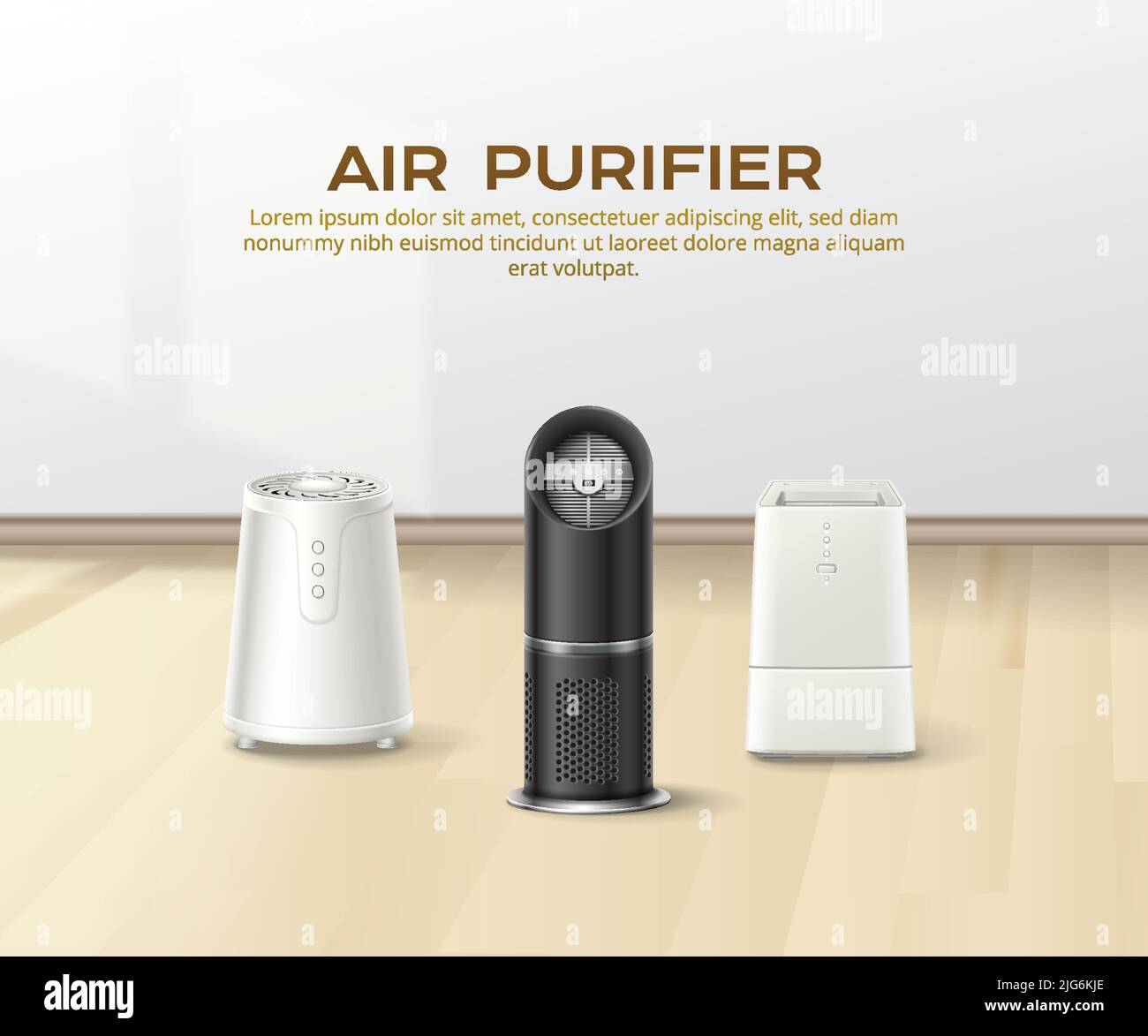 Air purifier realistic poster with three modern household appliances ...