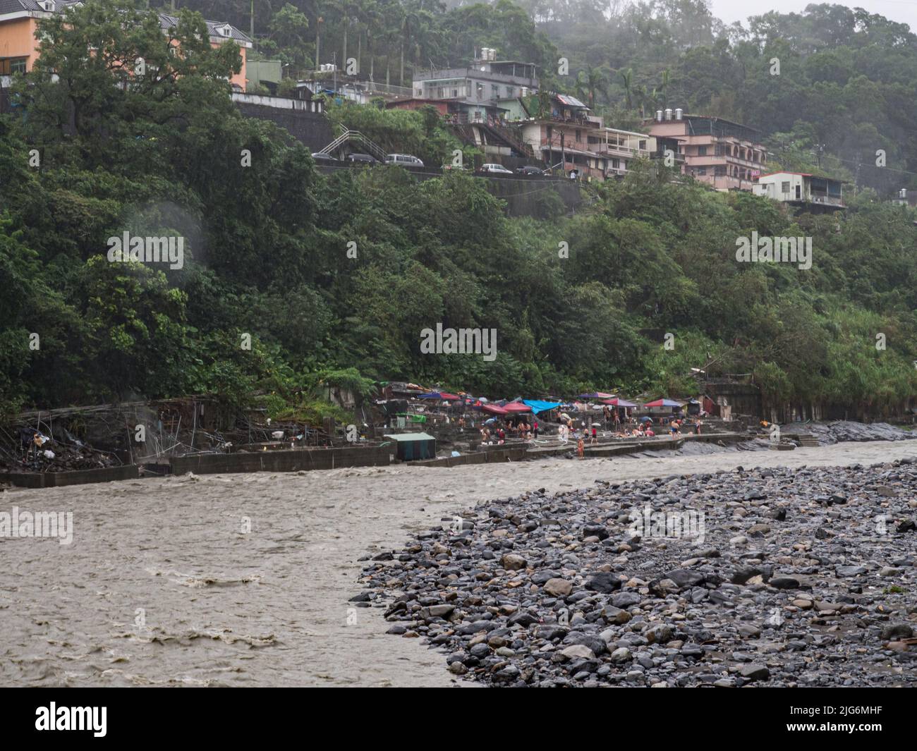 Wulai, Taiwan - October 09, 2016: Public swimming pools with water from ...