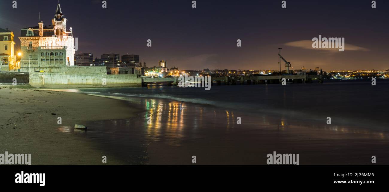 Cascais, Portugal - Jan 2019: Night, panoramic view of Cascais Bay and ...