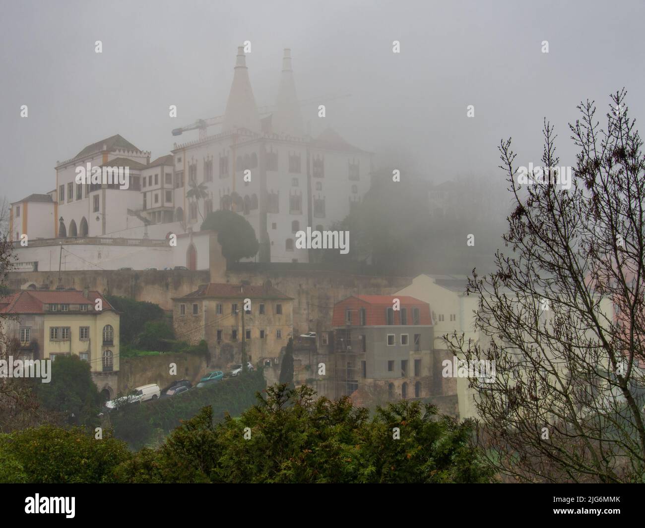 Sintra, Portugal - Jan , 2016:The National Palace of Sintra on the hill ...