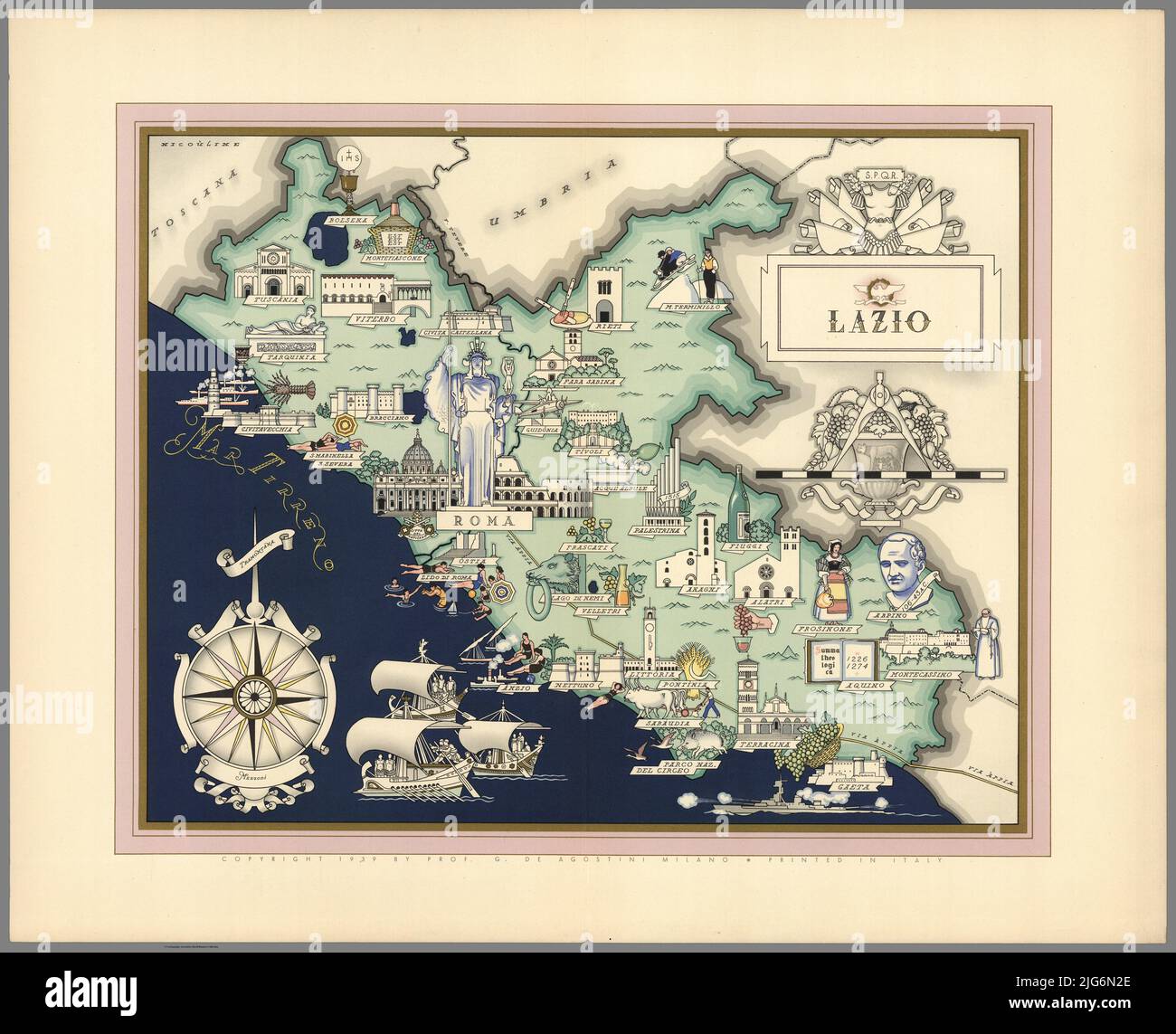 Pictural Map of Lazio , Italy Colorful small map with vignettes of ...