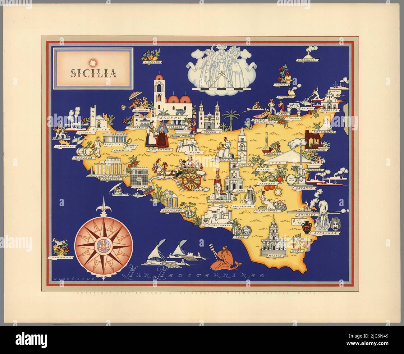 Pictural Map of Sicilia Italy Colorful small map with vignettes of ...