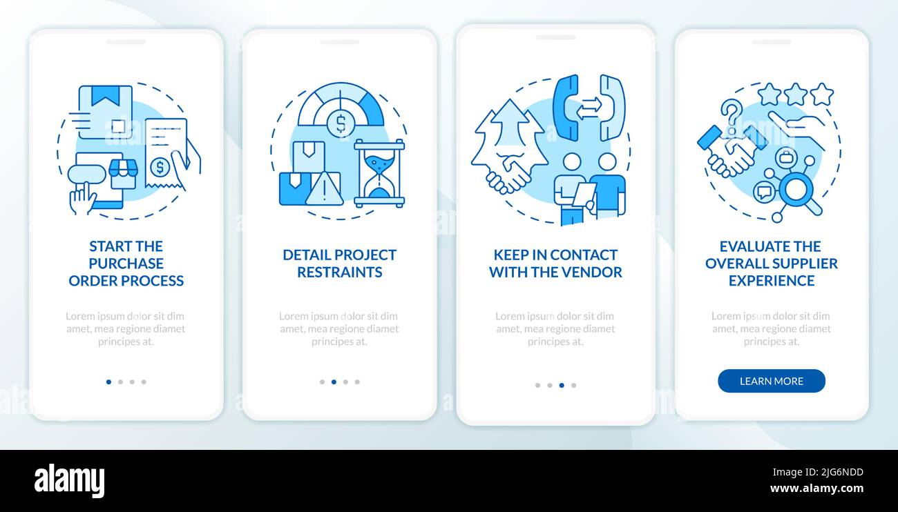 Steps in purchasing process blue onboarding mobile app screen Stock Vector Image & Art - Alamy