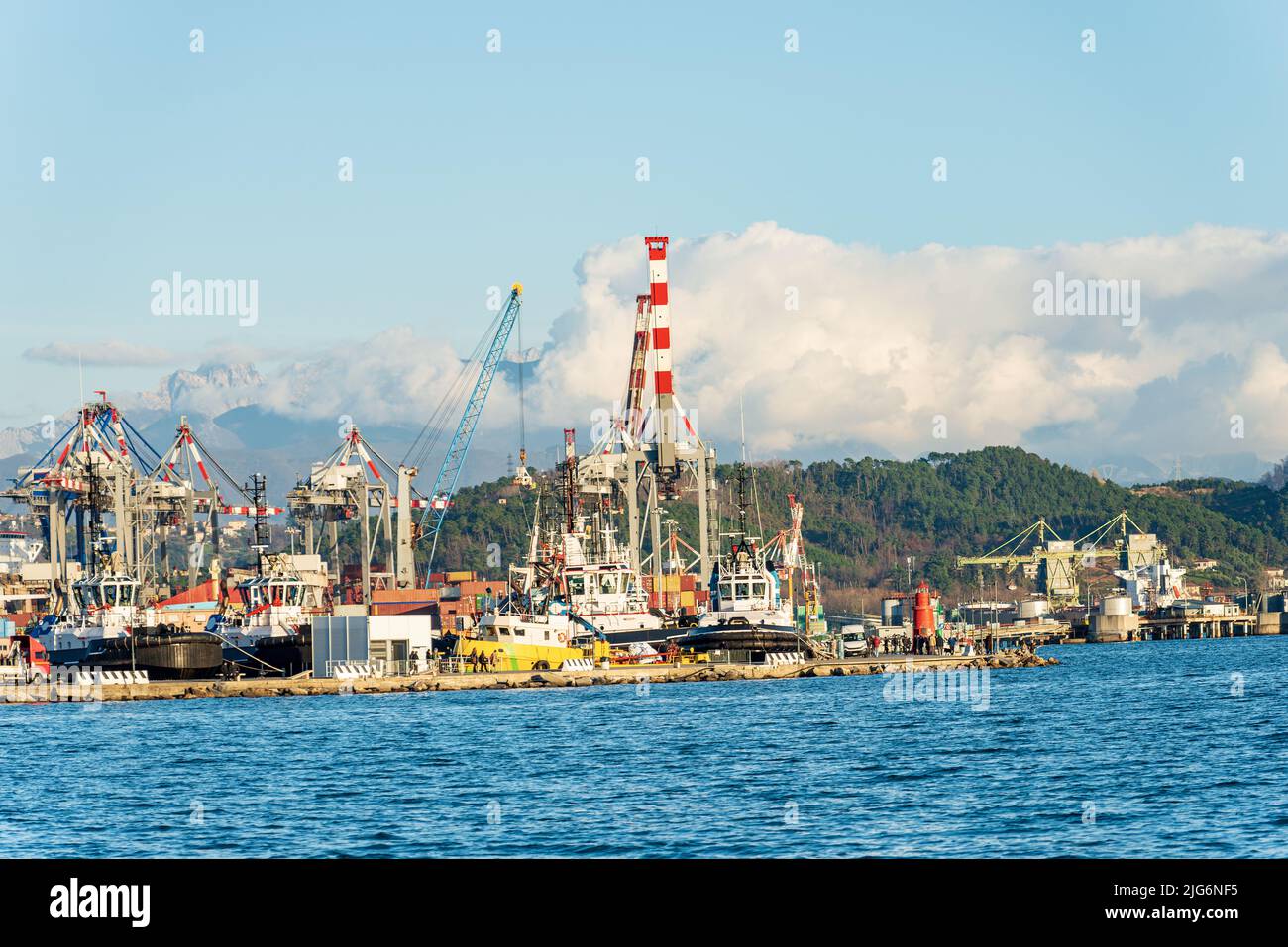 International port of La Spezia (commercial dock), quayside with a ...