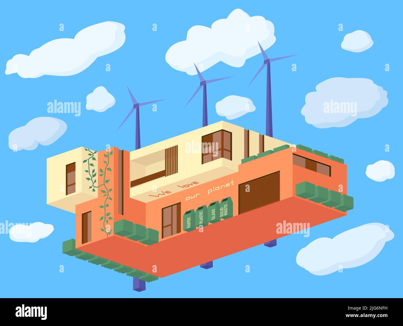Energy independent, efficient modern house. Windmill and separate waste ...