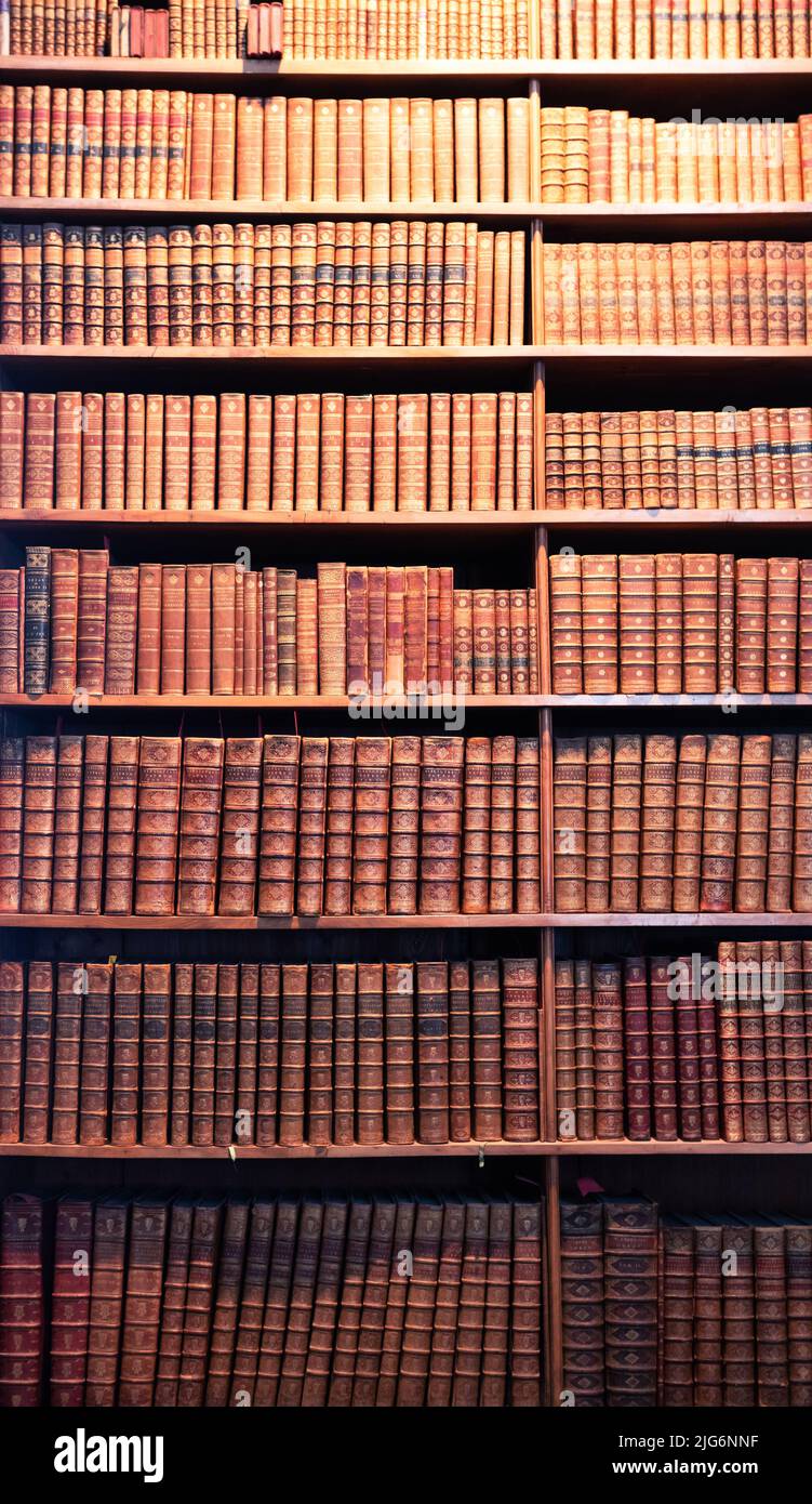 Old books on bookcase shelves Stock Photo - Alamy