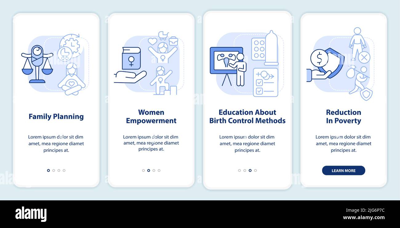 Solutions To Overpopulation Light Blue Onboarding Mobile App Screen Stock Vector Image And Art Alamy