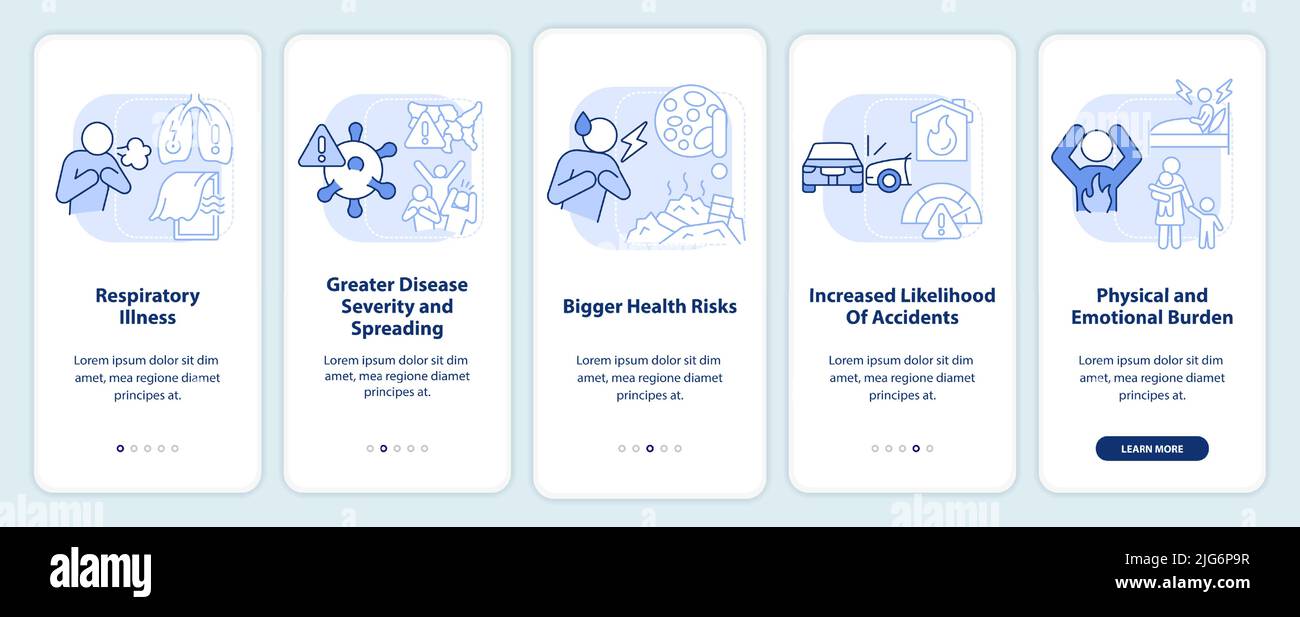Overcrowding health effects light blue onboarding mobile app screen ...