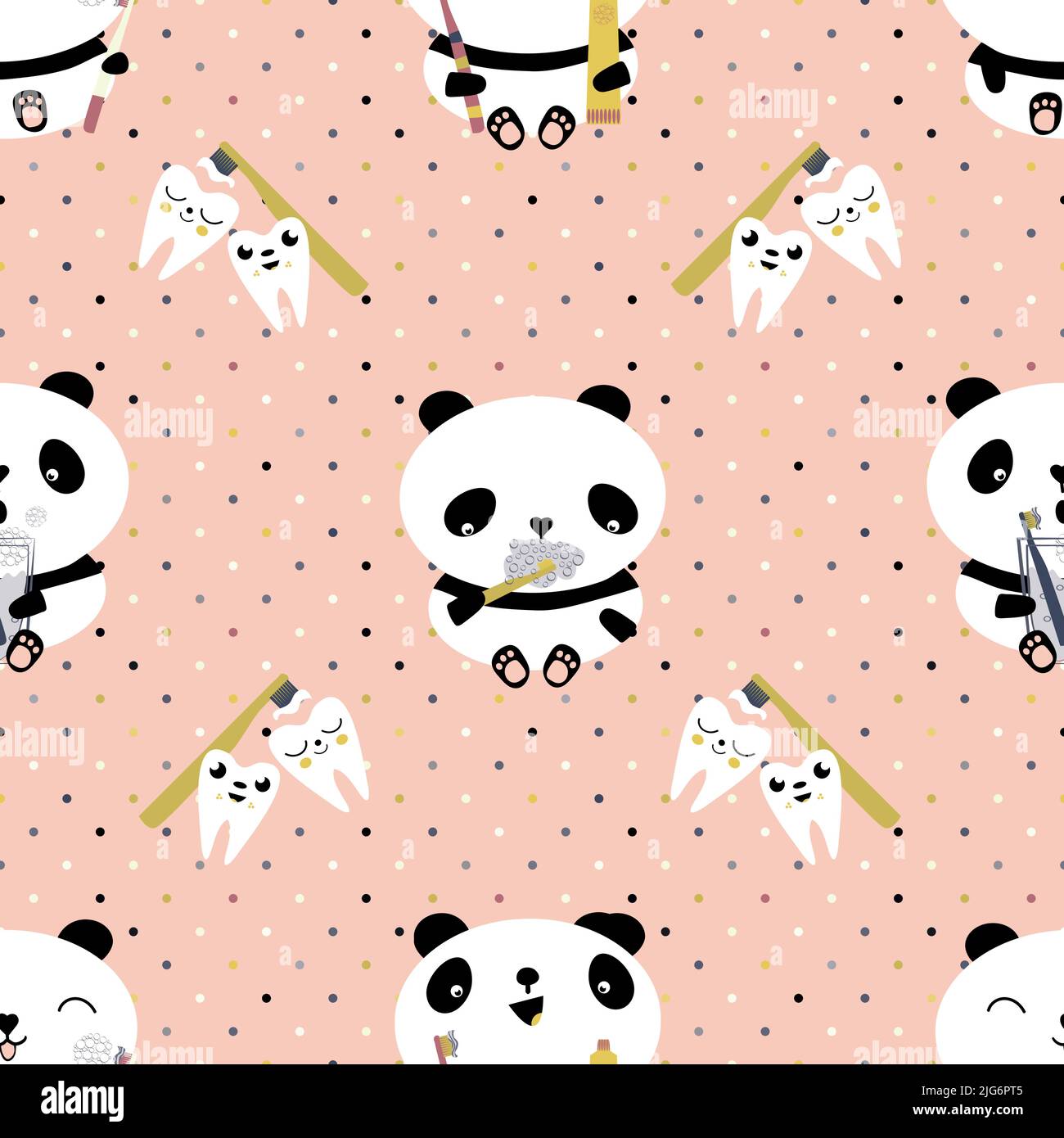 Kawaii panda and teeth kids dental health care vector educational ...