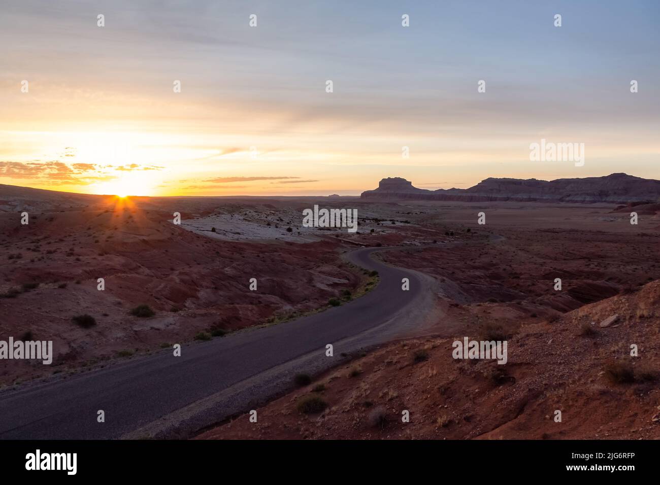 Scenic Road in Red Rock Mountains in the Desert at Sunrise Stock Photo ...