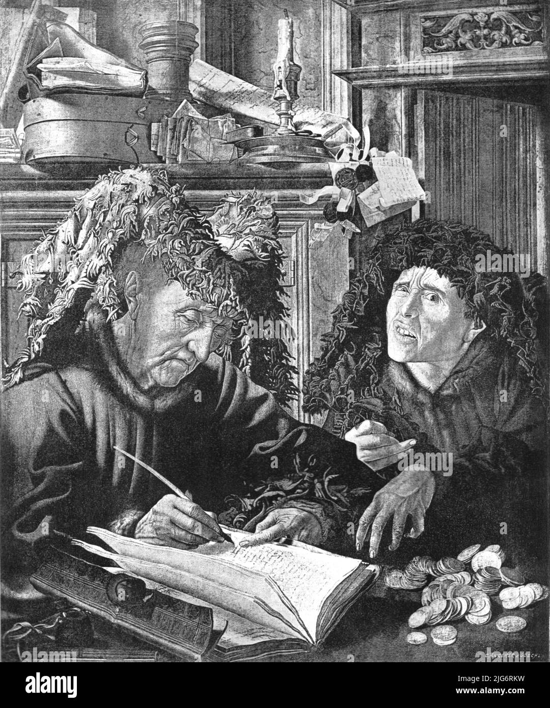 Two Usurers"; from the picture by Marius Van Romerswael',c.1550. 1890 ...