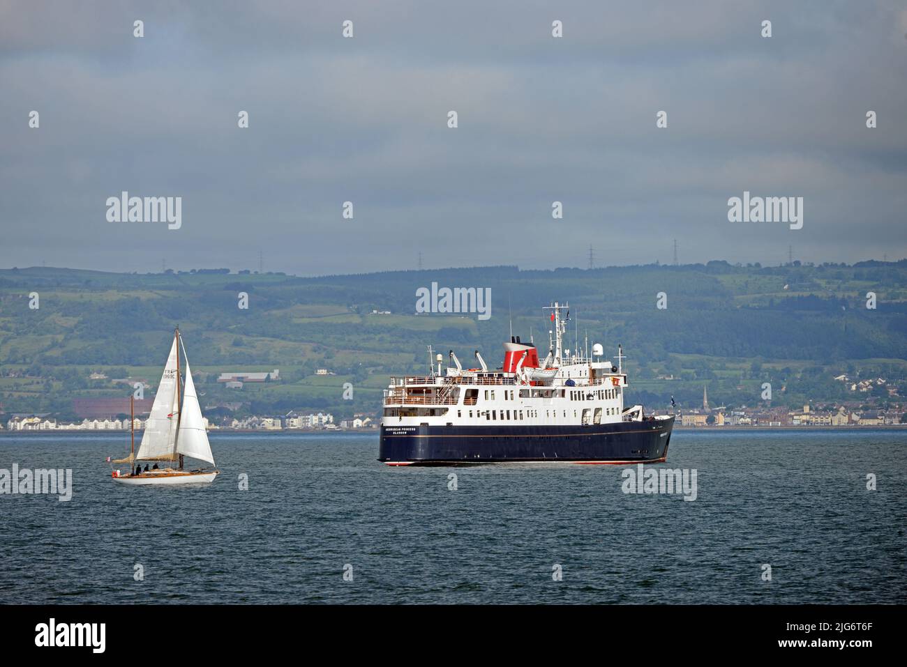 Luxury cruise ship HEBRIDEAN PRINCESS at anchor in Bangor Bay, Northern ...