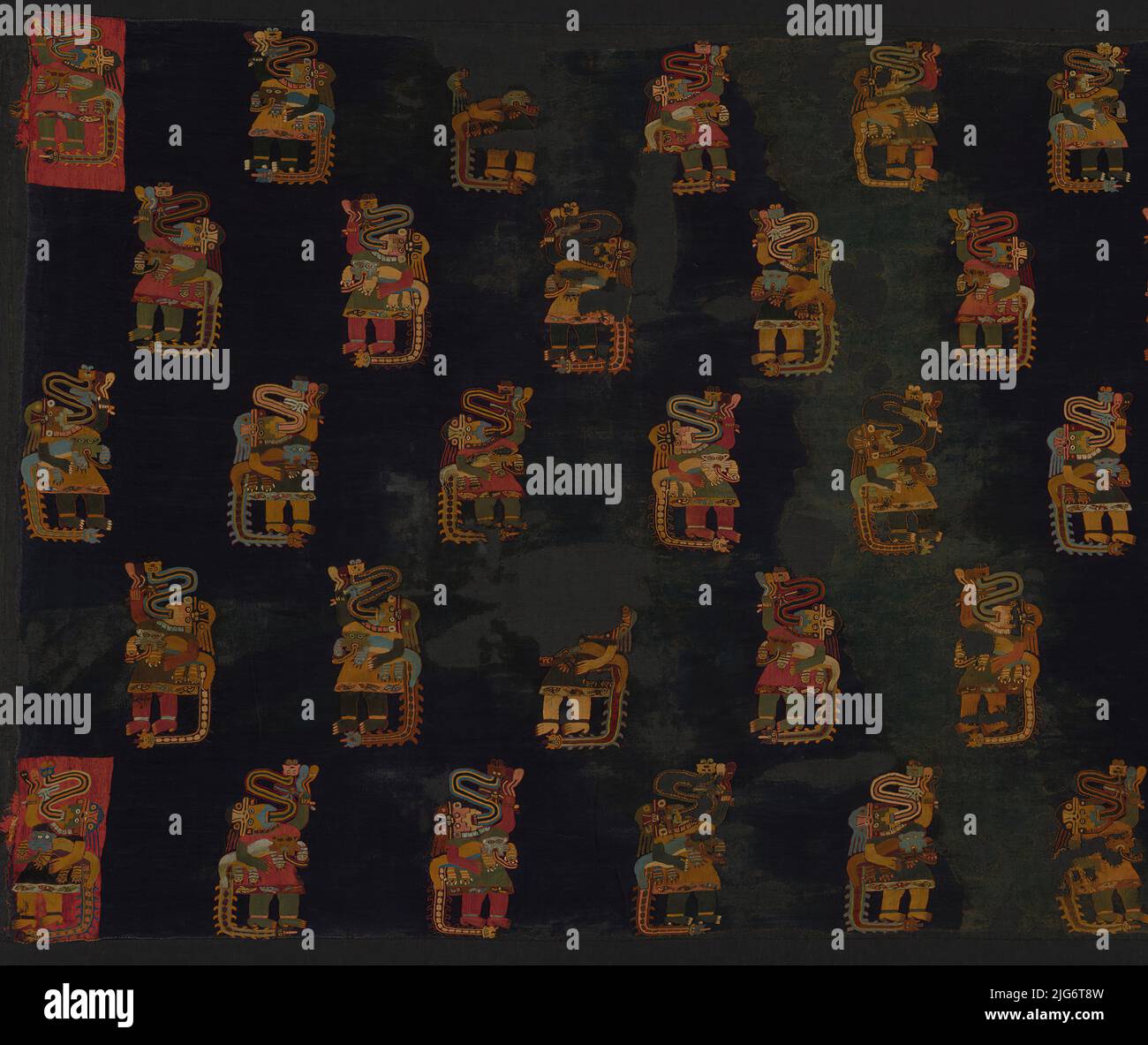 Mantle, Peru, 100 B.C./A.D. 200. Human figure motif wearing headdress ...