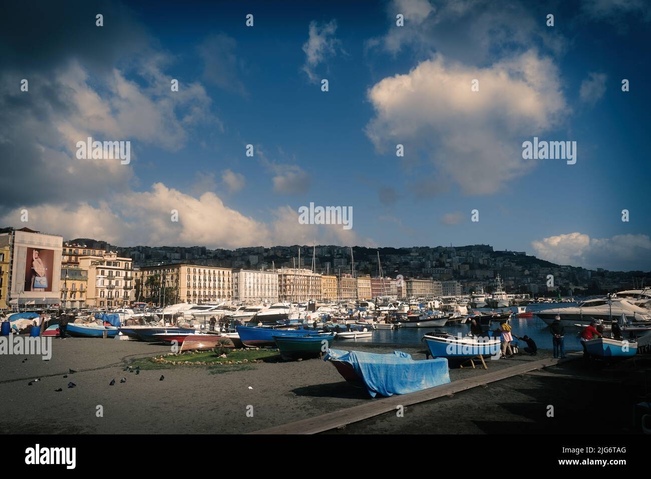 Naples, Italy - November 2, 2021. Urban landscape with boats and ...