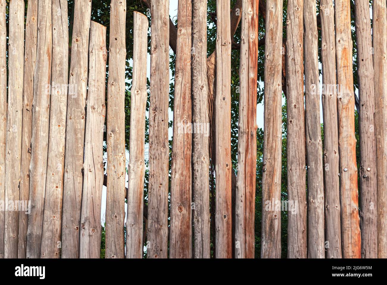 Farm fence made by wooden logs . Traditional rustic balustrade Stock ...