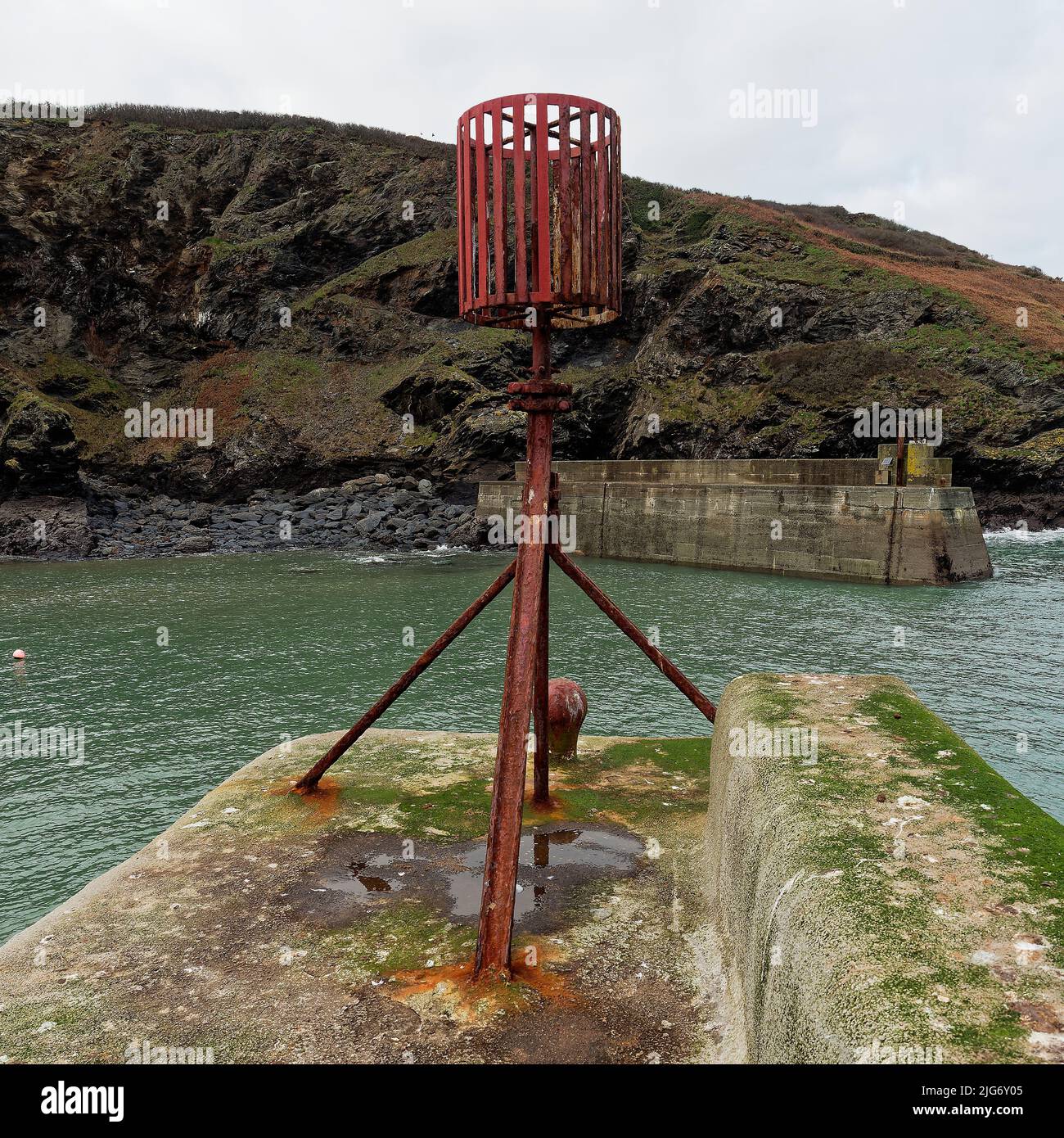 Port Isaac harbour beacon Stock Photo - Alamy