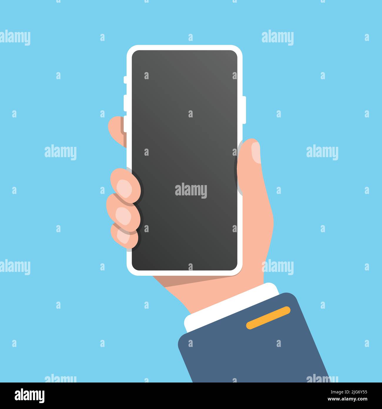 Hand holding smartphone icon in flat style. Mobile device vector ...