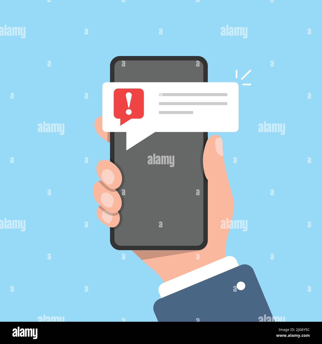 Phone notifications icon in flat style. Smartphone with exclamation ...