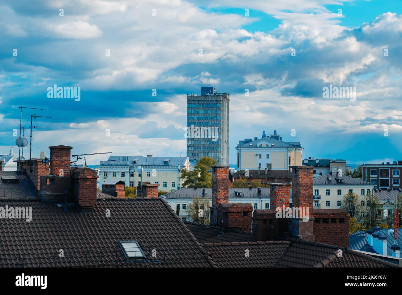 A view of the old city rooftops. Old buildings in the center of Kazan ...