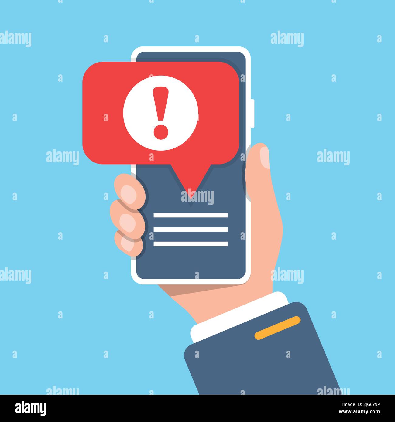 Phone notifications icon in flat style. Smartphone with exclamation ...