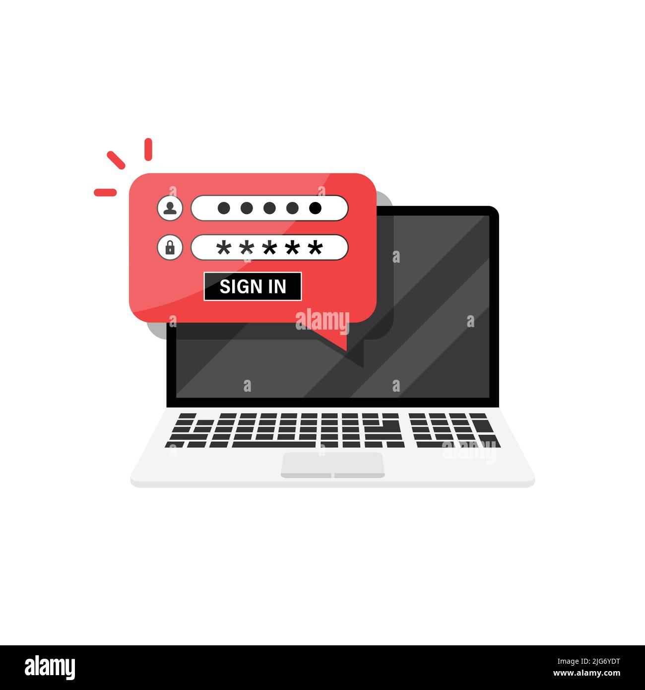 Laptop With Password Notification Icon In Flat Style Authentication