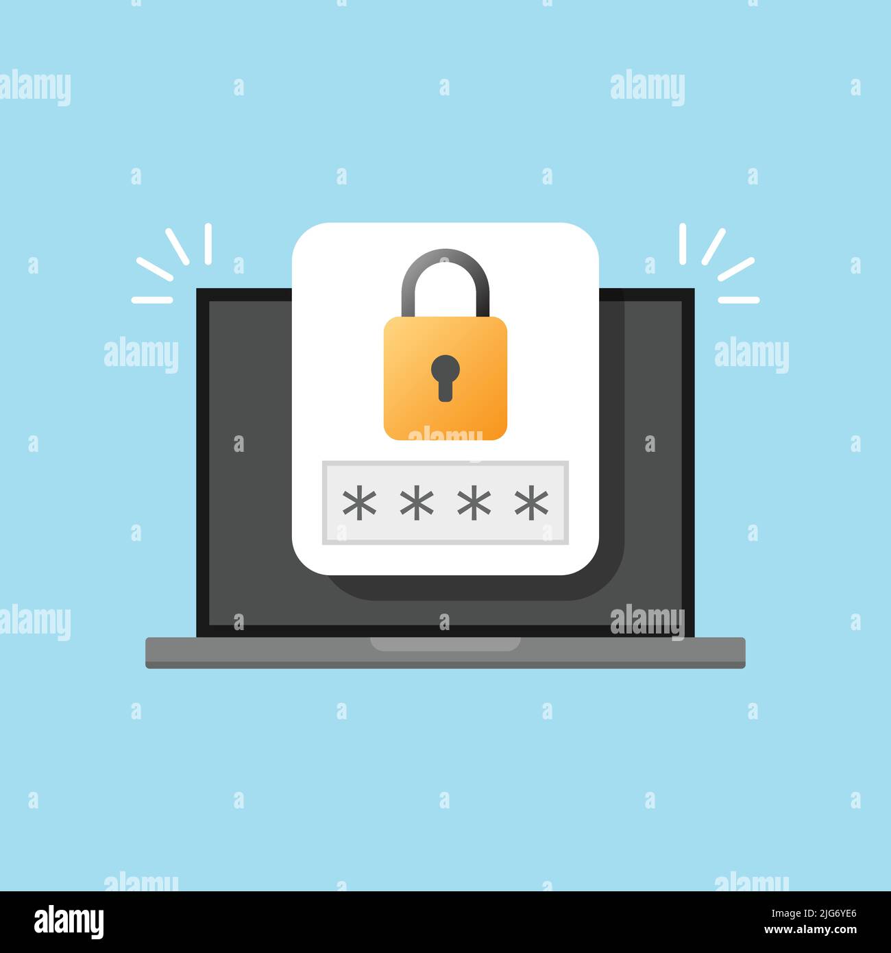 Laptop With Password Notification Icon In Flat Style Authentication