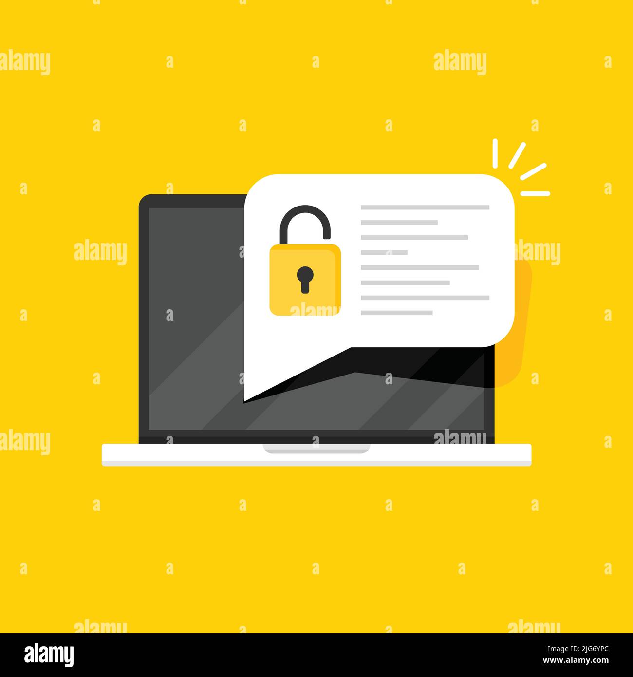 Laptop with password notification icon in flat style. Authentication vector illustration on ...