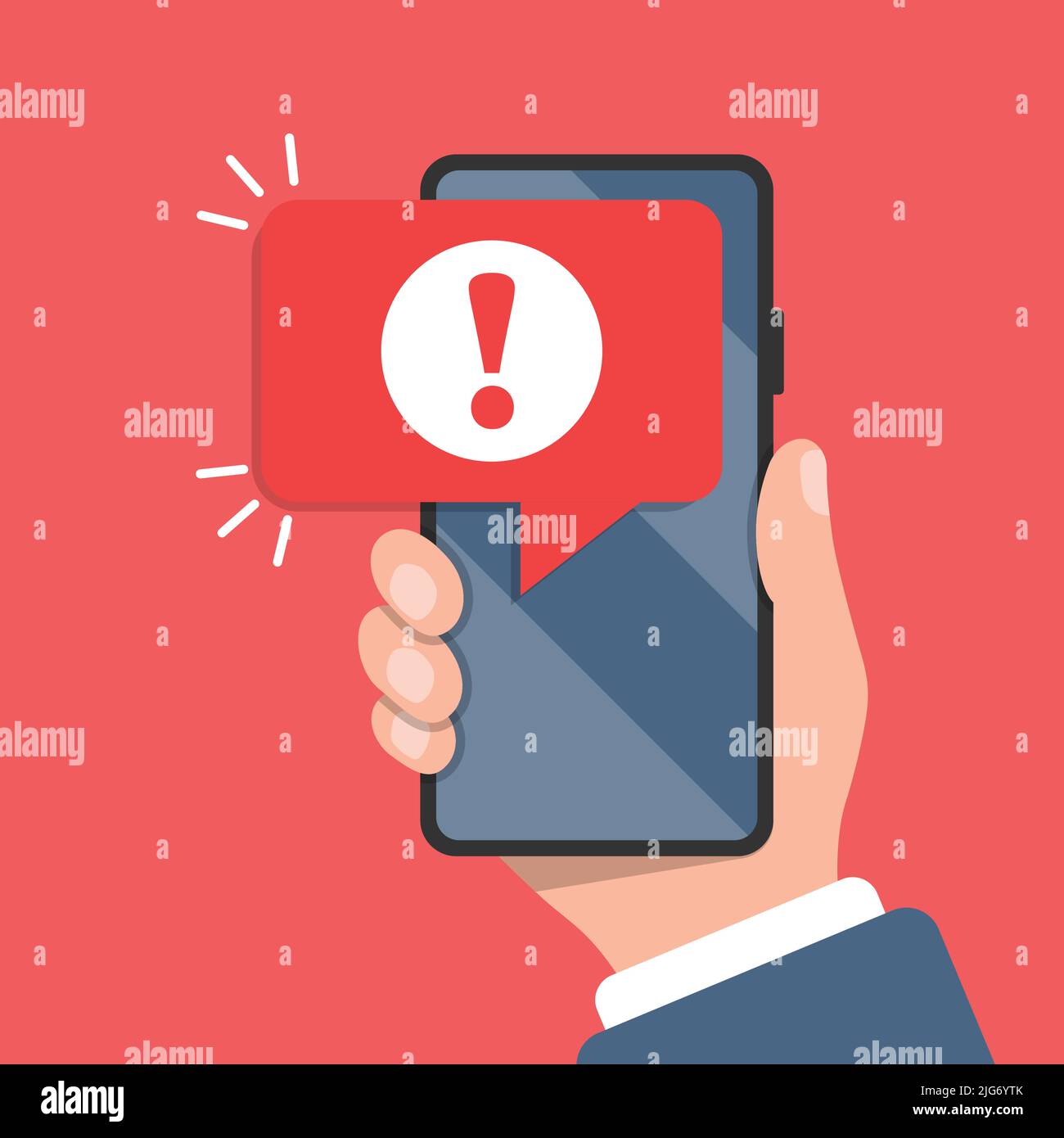 Phone notifications icon in flat style. Smartphone with exclamation ...