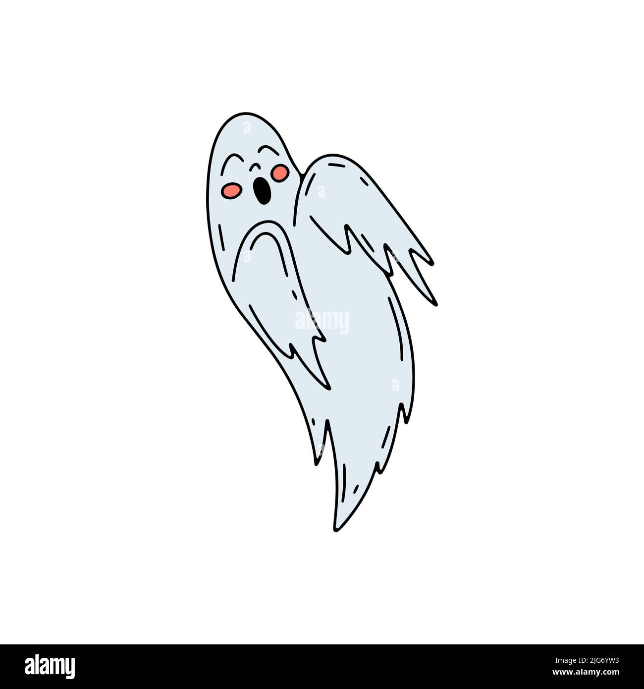 Hand drawn line art cute ghost Halloween illustration on white ...