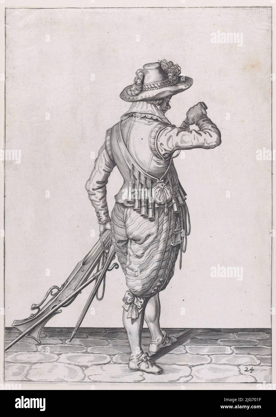 A soldier charging his musket, from the Musketeers series, plate 24, in ...