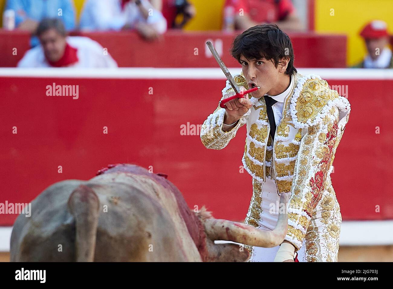 Peruvian bullfighting Andres Roca Rey challenges a Nunez del Cuvillo ...