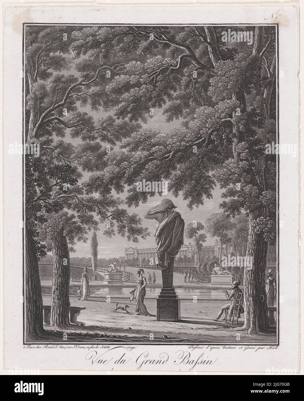 View of the Grand Basin of the Tuileries (behind the statue of Autumn ...