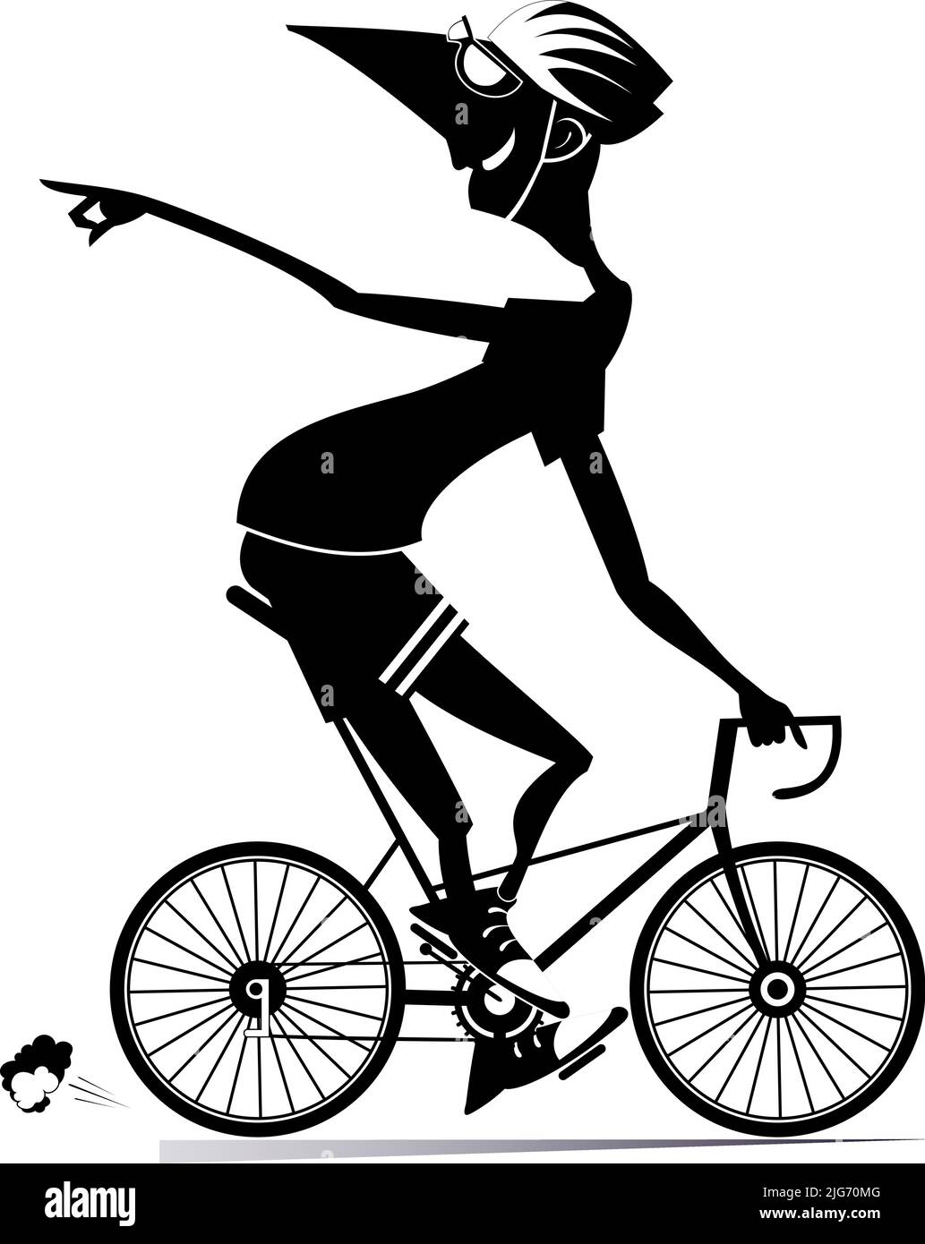 Cartoon man rides a bike. Smiling man in helmet on the bike looking ...