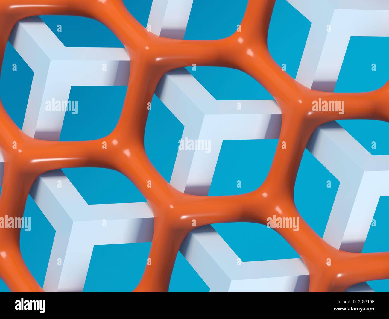 Abstract high-tech illustration with red and white octagonal structures ...