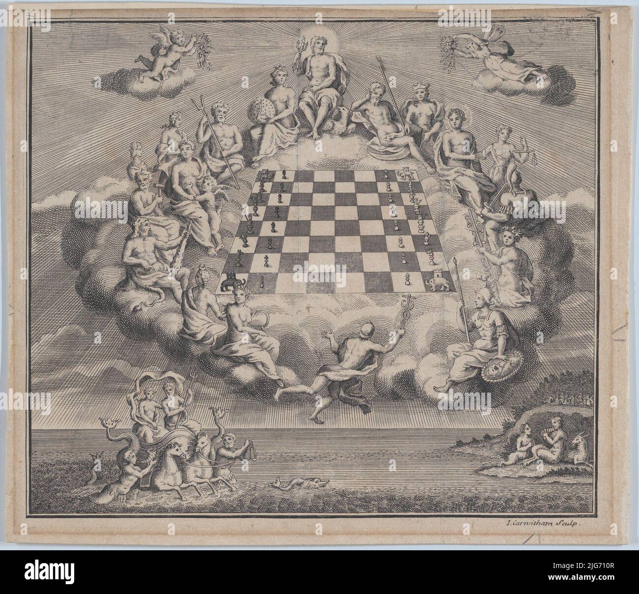 Heavenly Scene with the Gods of Olympus Surrounding a Chess Board ...