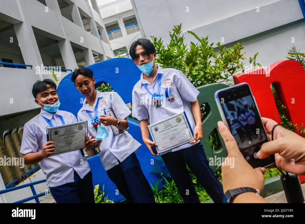 Antipolo, Philippines. 08th July, 2022. Students pose for a photo after ...