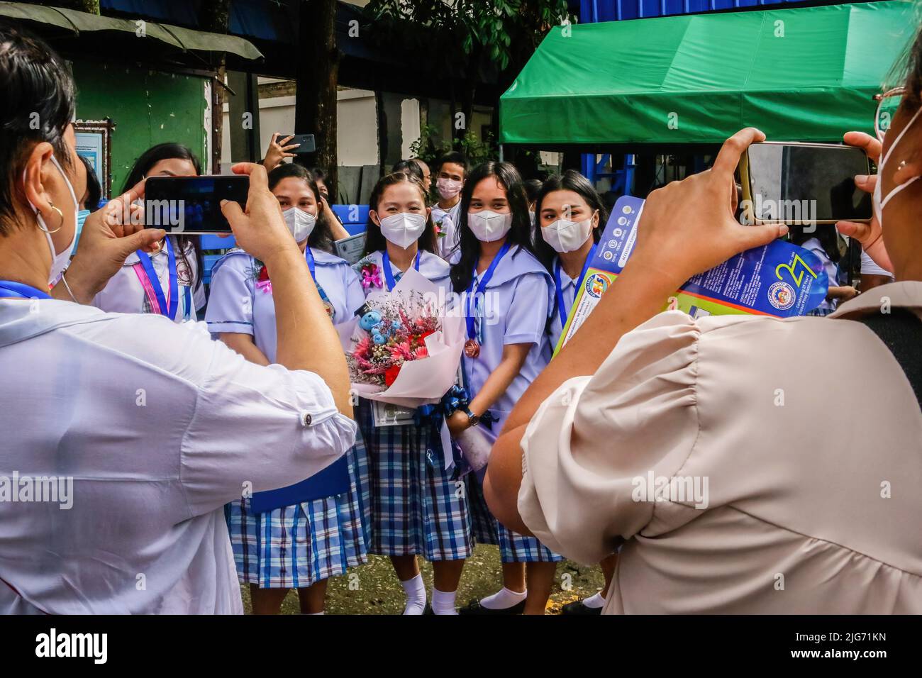 Antipolo, Philippines. 08th July, 2022. Students pose for a photo after ...