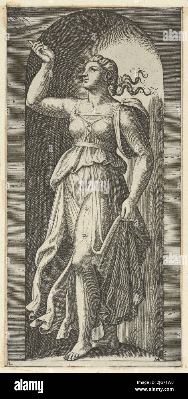 Faith personified by a woman standing in a niche, pointing to rays in ...