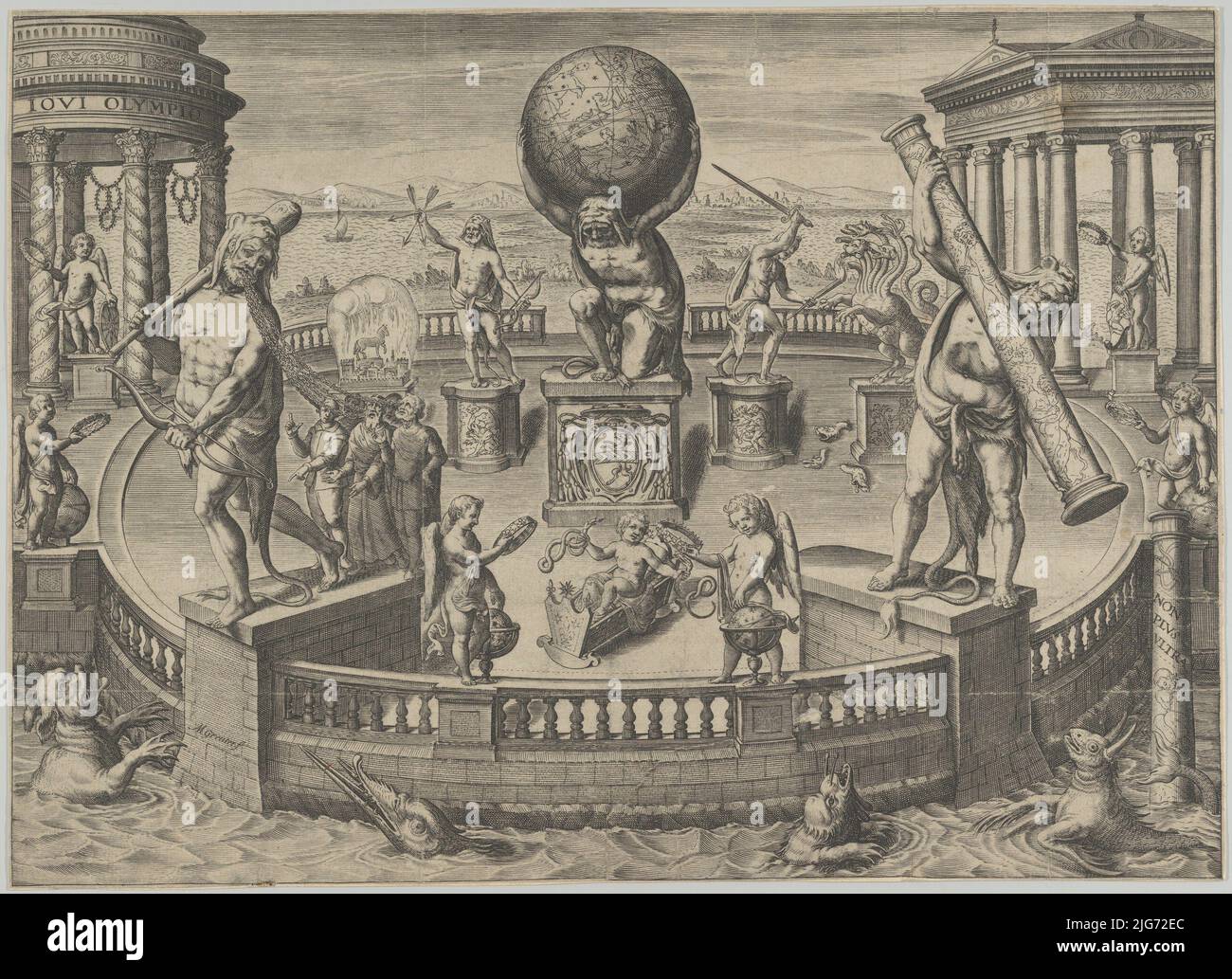 Allegory of the Twelve Labors of Hercules Statues in a Circular Garden ...